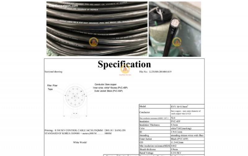 Cáp Điều Khiển Sangjin Không Lưới 16 Core x 1,5 mm² (Sangjin RVV 16x1 ...